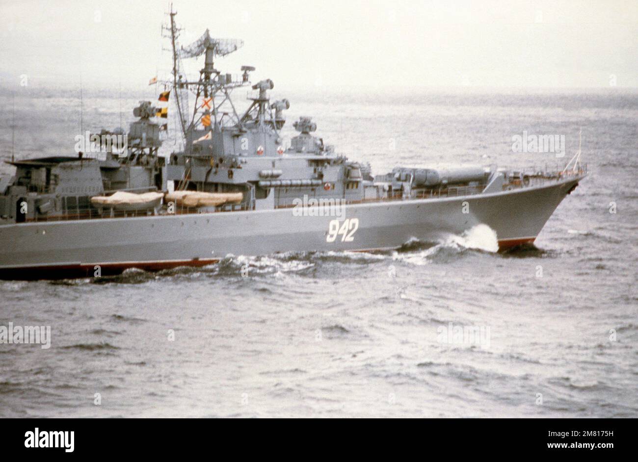 A starboard (forward) view of the Soviet "Krivak II" class guided ...