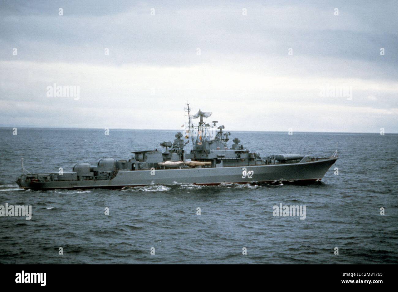 A starboard view of the Soviet Krivak II class guided missile frigate ...