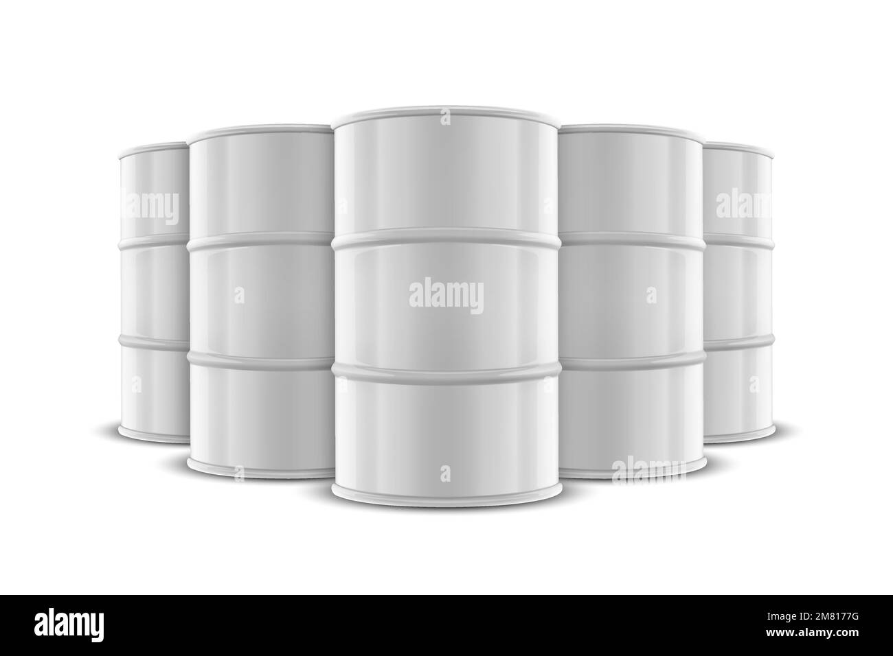 Vector 3d Realistic Five White Barrels, Hazard Liquid. Caution Barrel ... Vector 3d Realistic Five White Barrels, Hazard Liquid. Caution Barrel ...