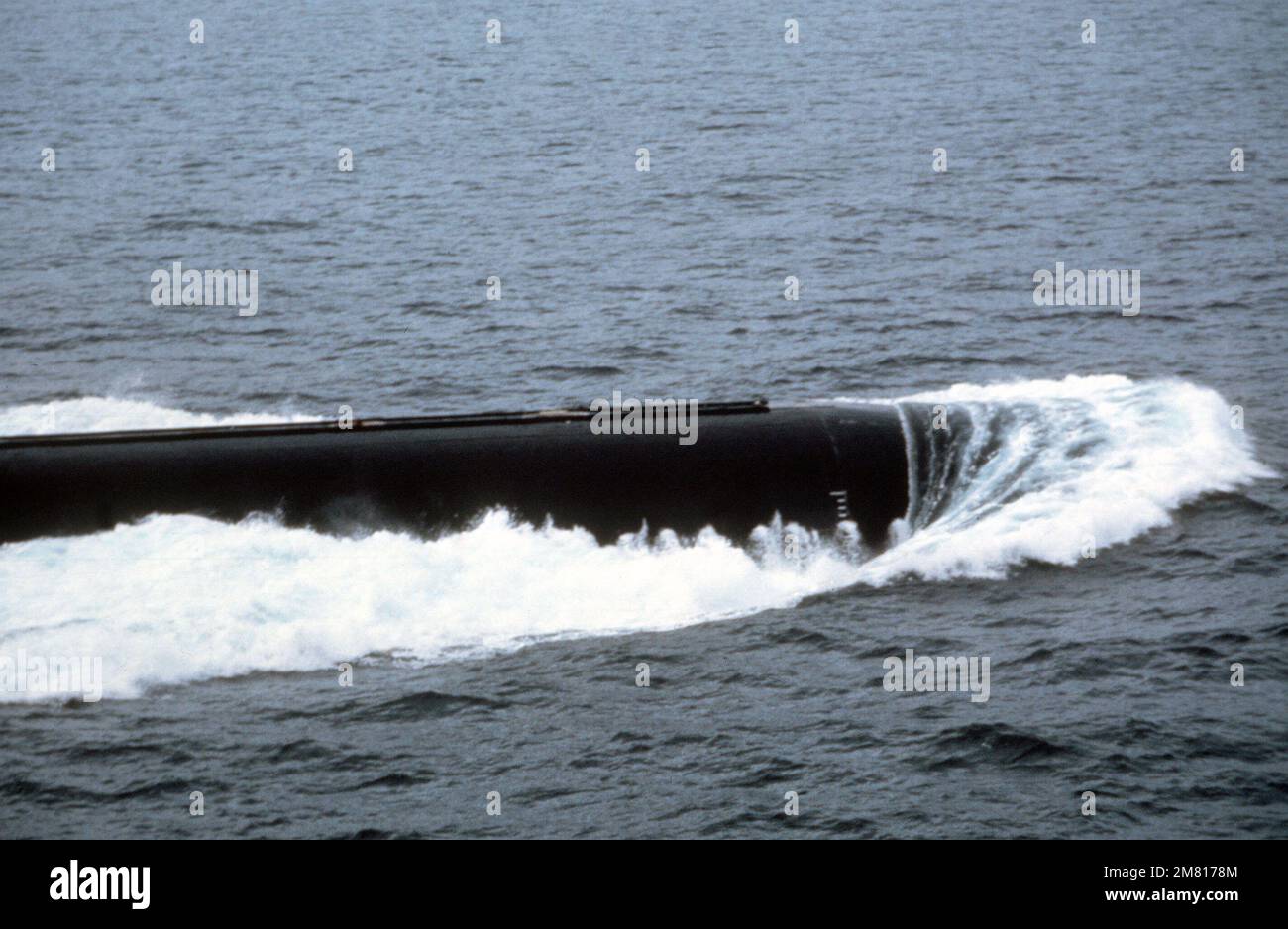 A starboard view of the forward section of a Soviet Papa class nuclear ...