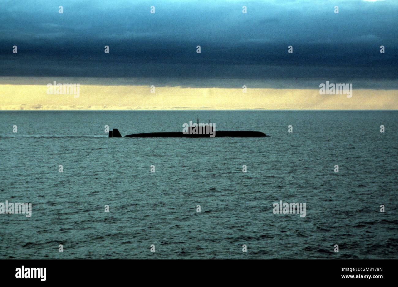 A starboard beam view of a Soviet Papa class nuclear-powered cruise ...