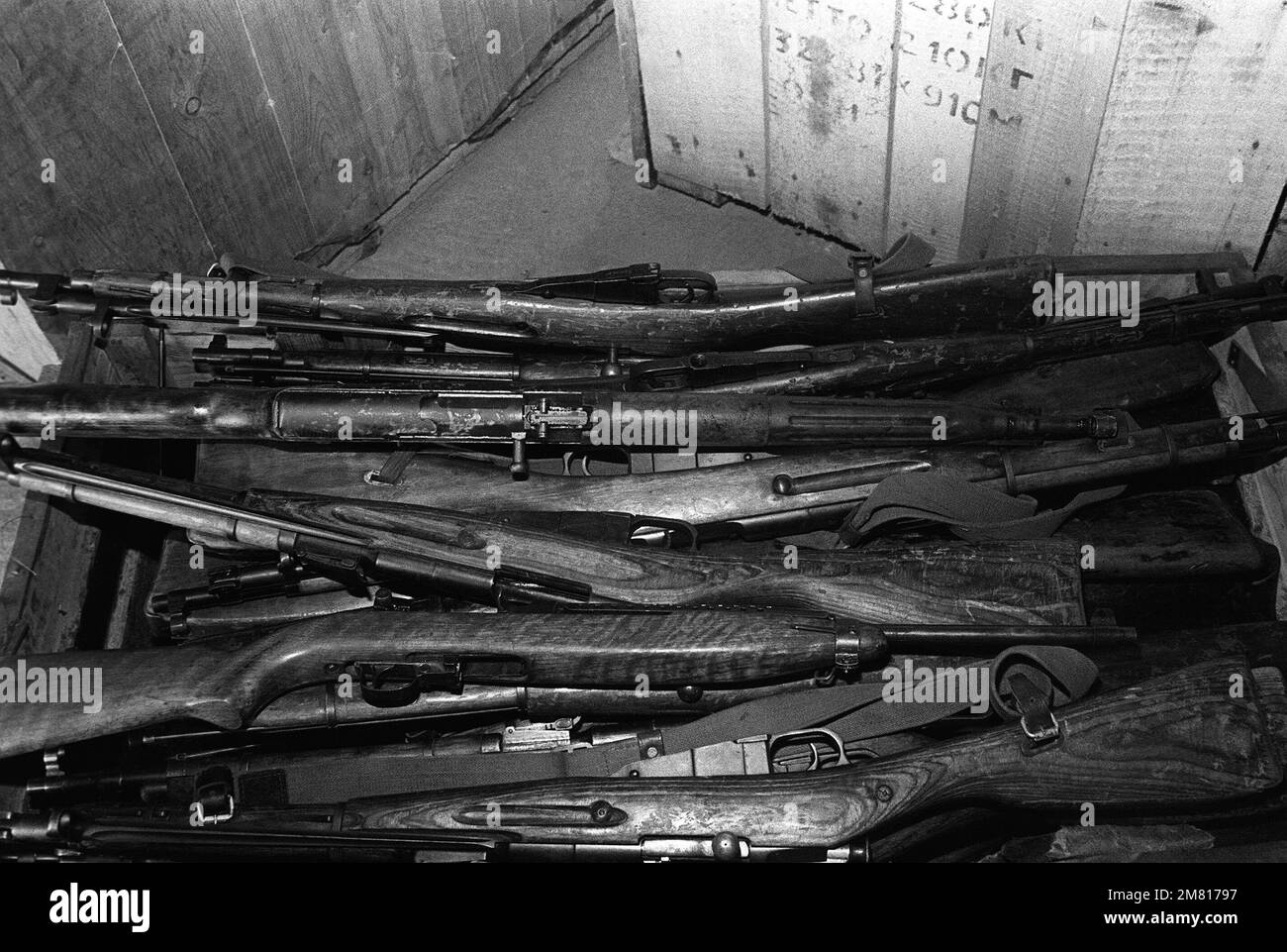 A cache of Soviet weapons seized by US military personnel during ...