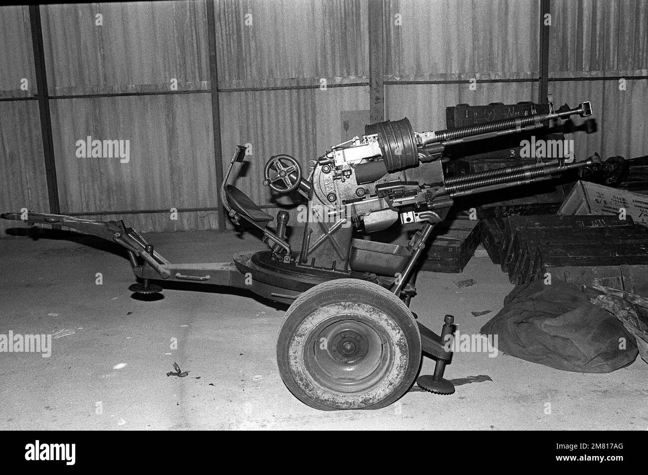 A Czechoslovakian made Quad 12.7 mm M53 anti-aircraft machine gun ...