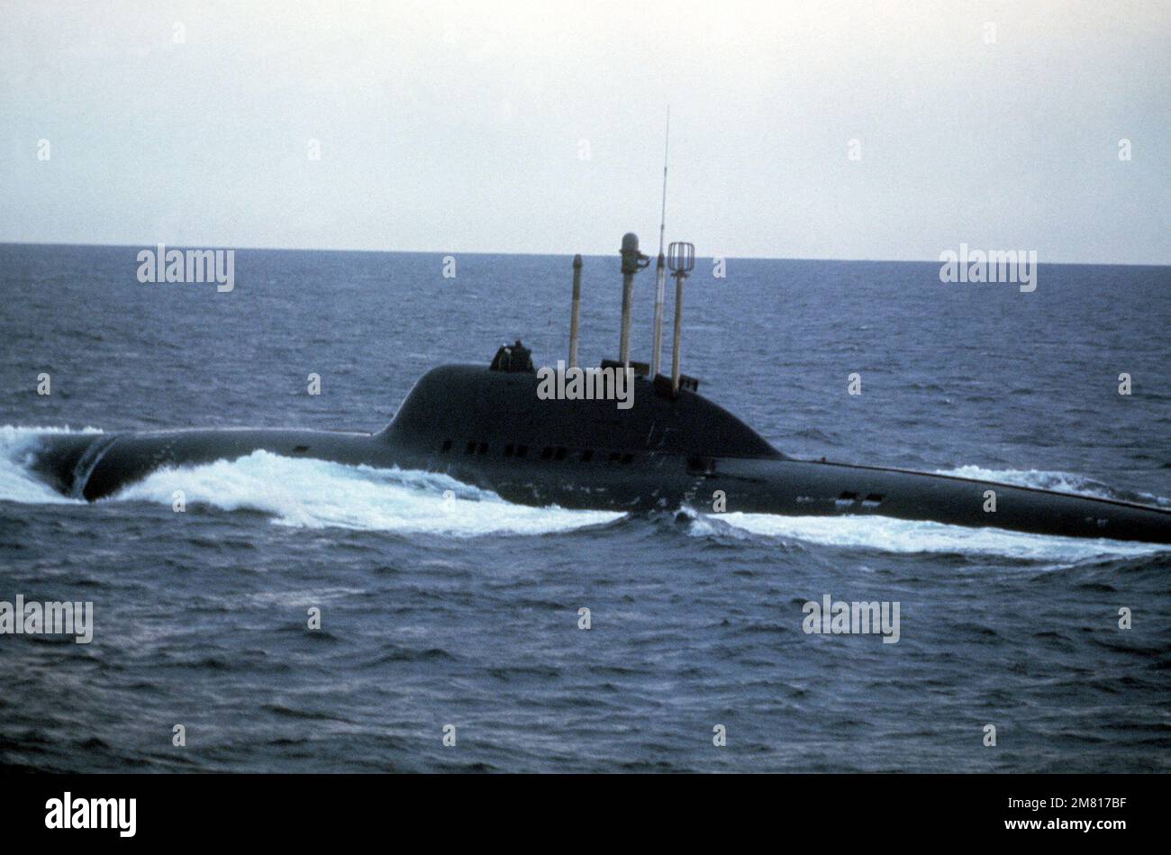 A port view of a Soviet Alfa class nuclear-powered fleet ballistic ...
