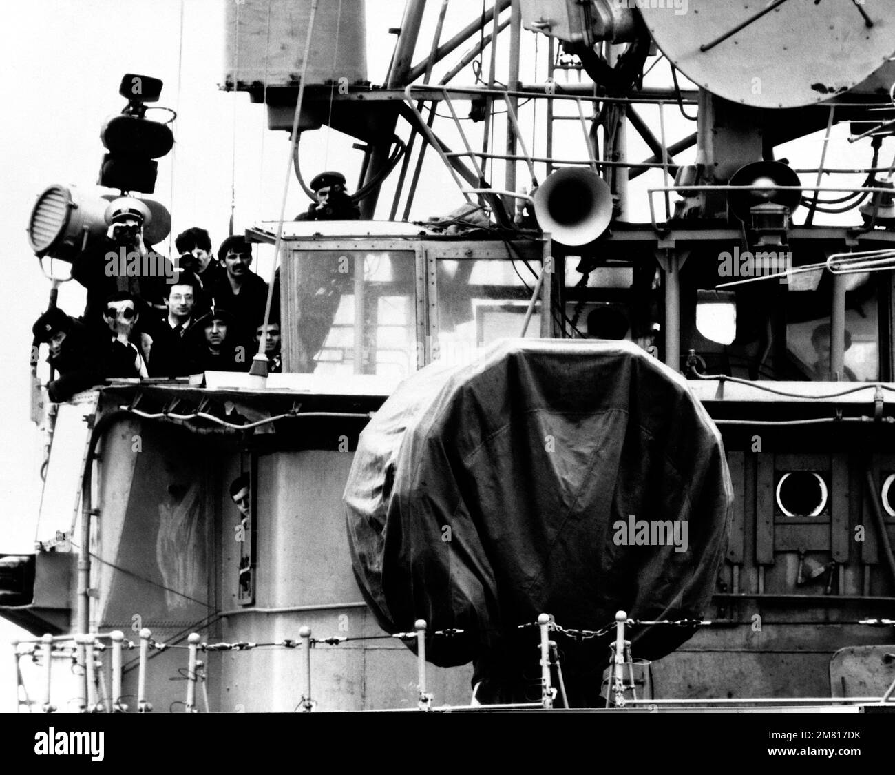 A view of Soviet crewmen on the bridge of a Petya I class frigate (FFL ...