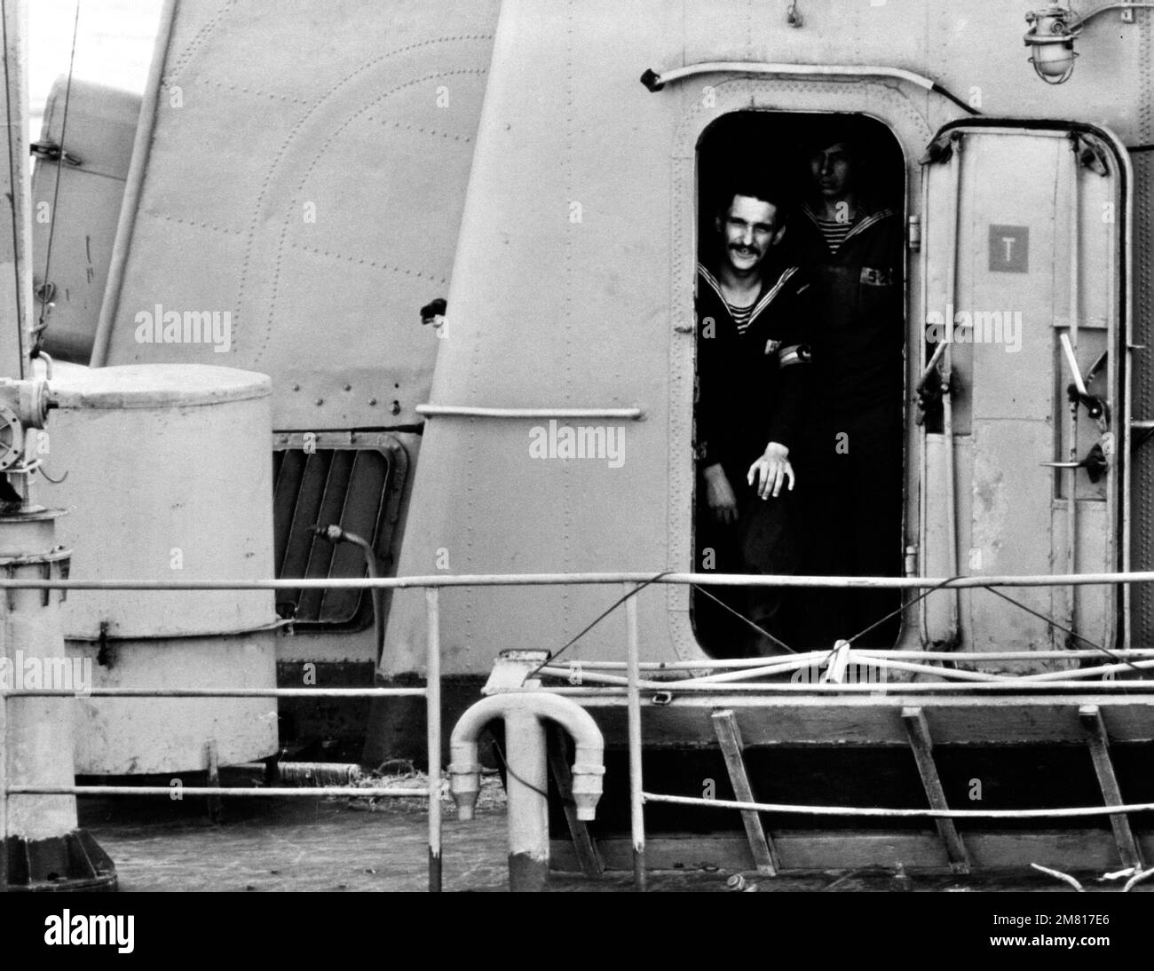 A view of Soviet crewmen aboard a Petya I class frigate (FFL) underway ...