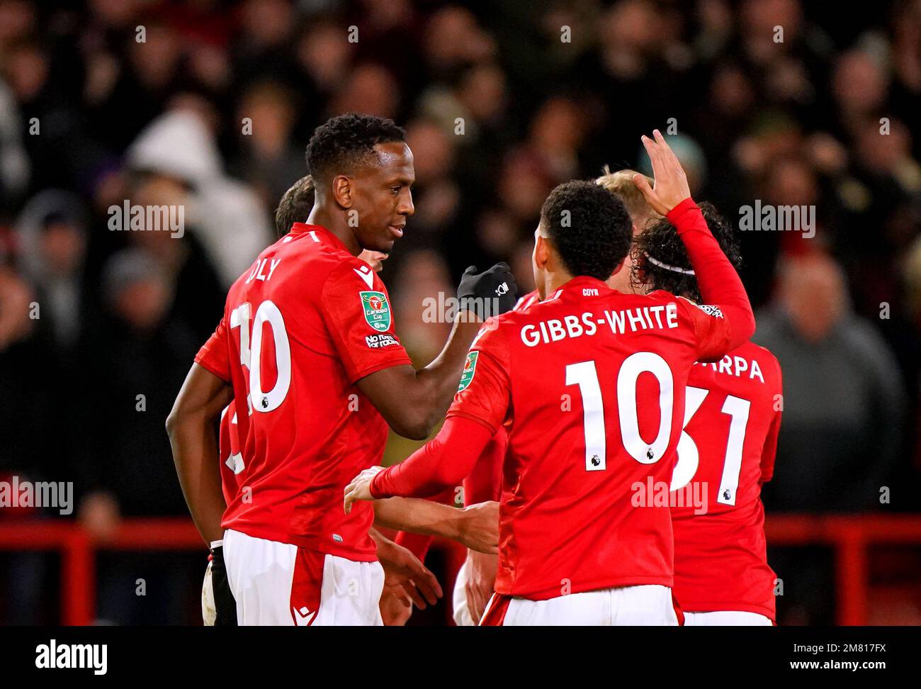 Nottingham Forest's Willy Boly (left) celebrates scoring their side's ...
