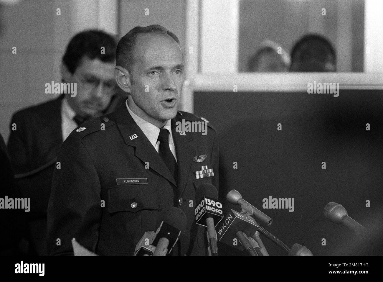 Lieutenant Colonel Cunningham speaks during a press conference for ...