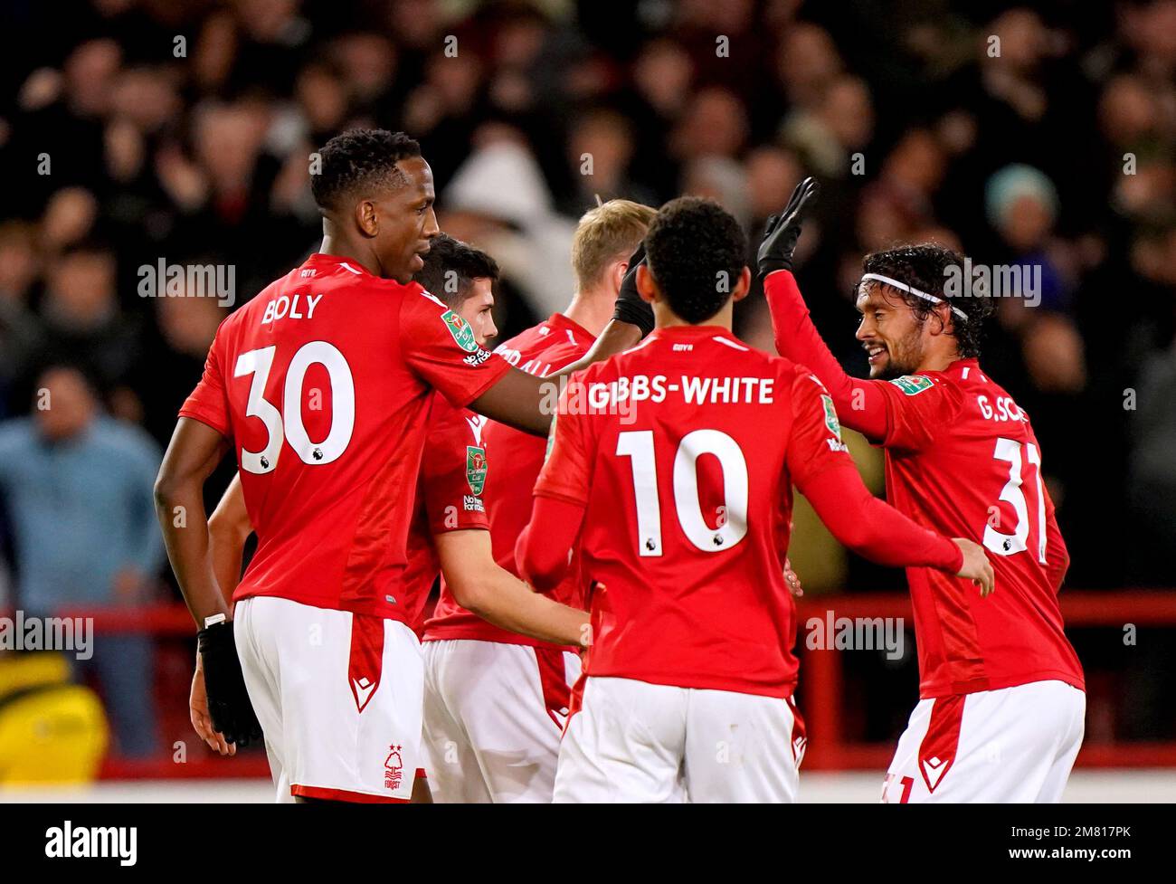 Nottingham Forest's Willy Boly (left) celebrates scoring their side's ...