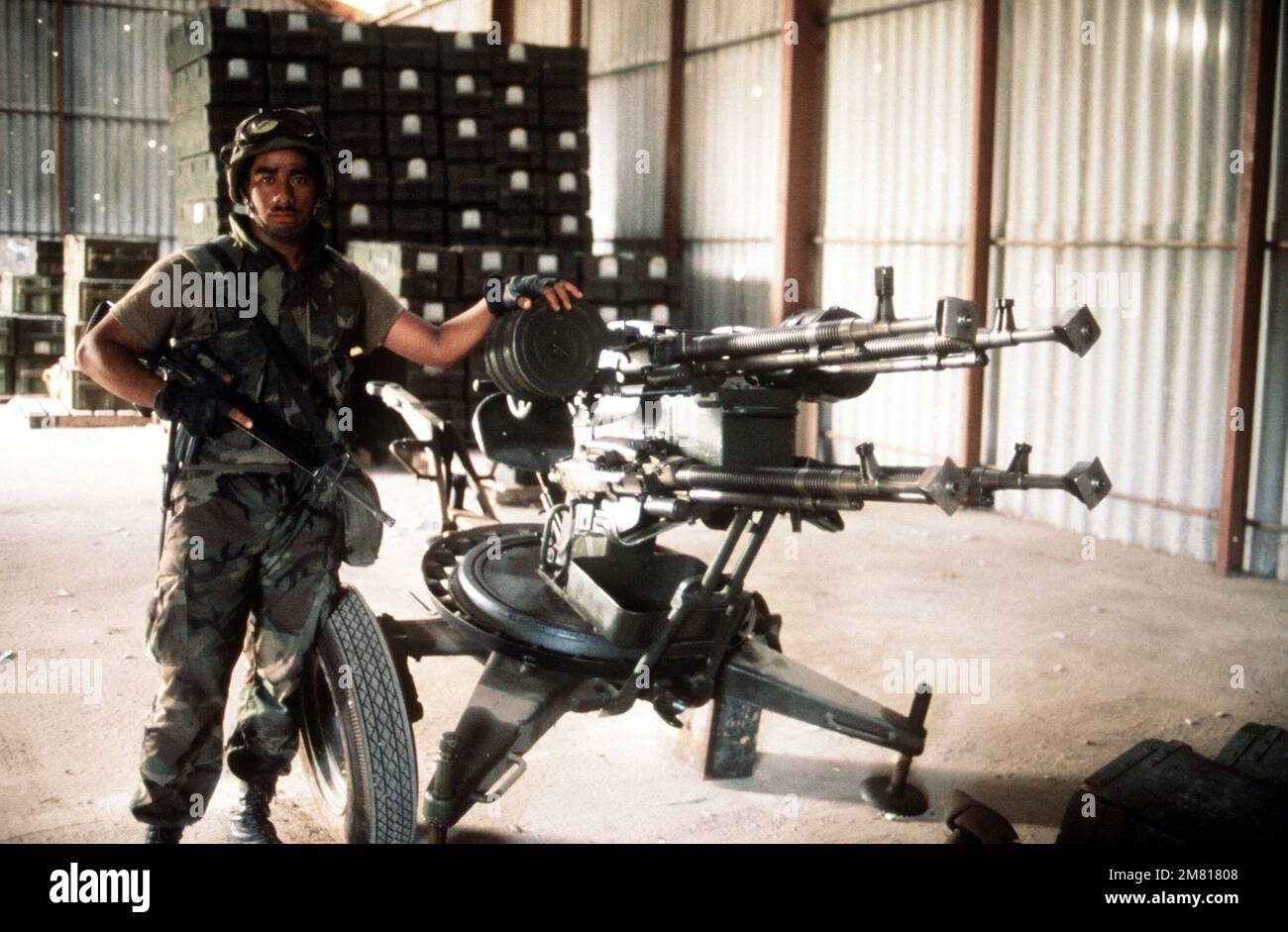 A Soviet ZU-23-2 anti-aircraft weapon seized during the evacuation of American students by US ...