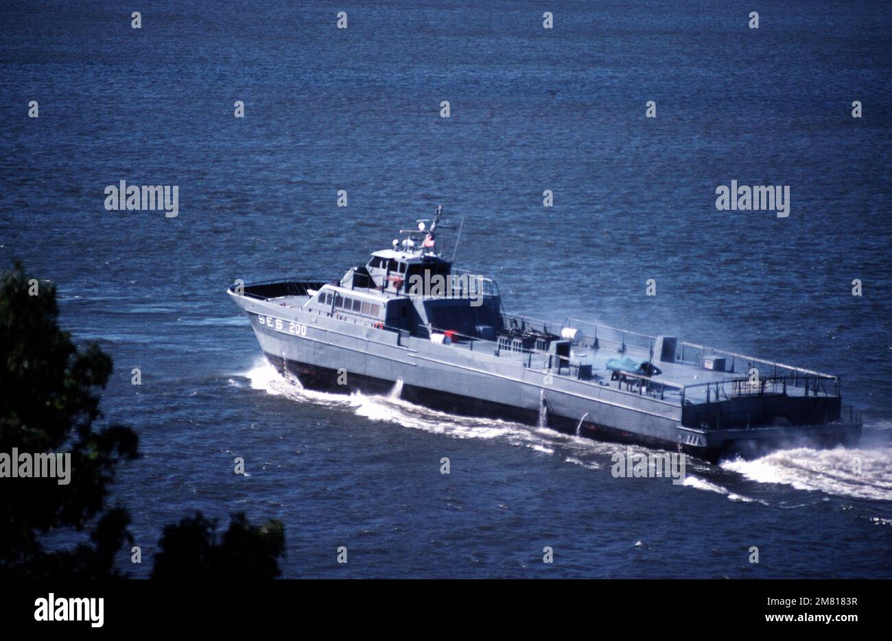 A port quarter view of the Surface Effect Ship 200 (SES) underway after ...
