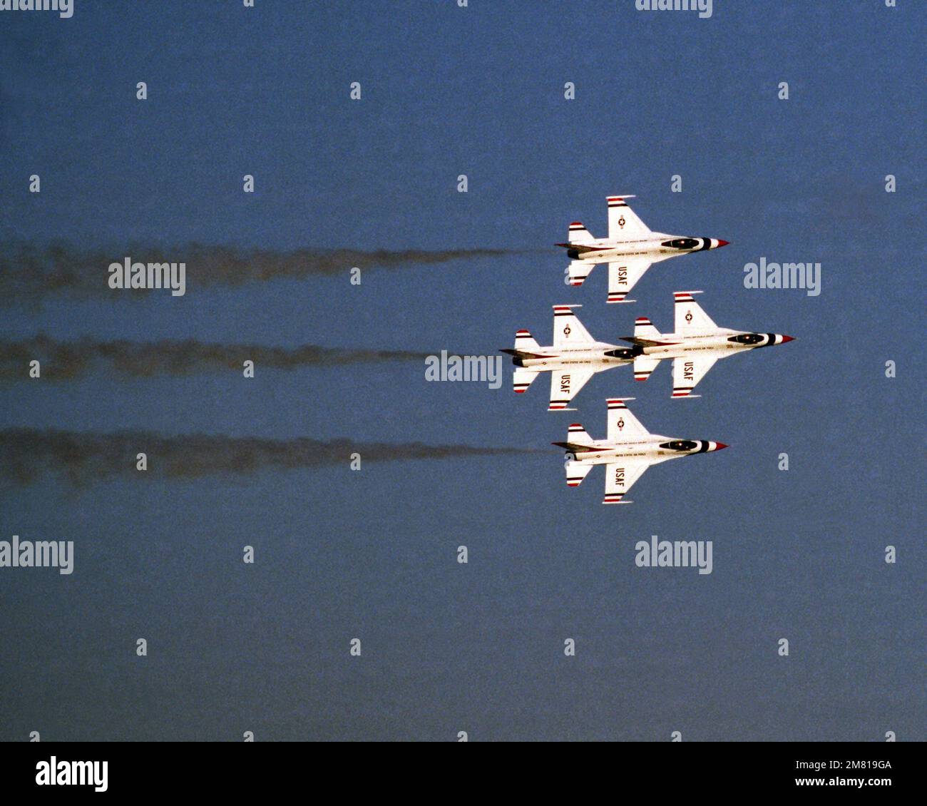An air-to-air overhead view of four Thunderbirds Air Demonstration ...