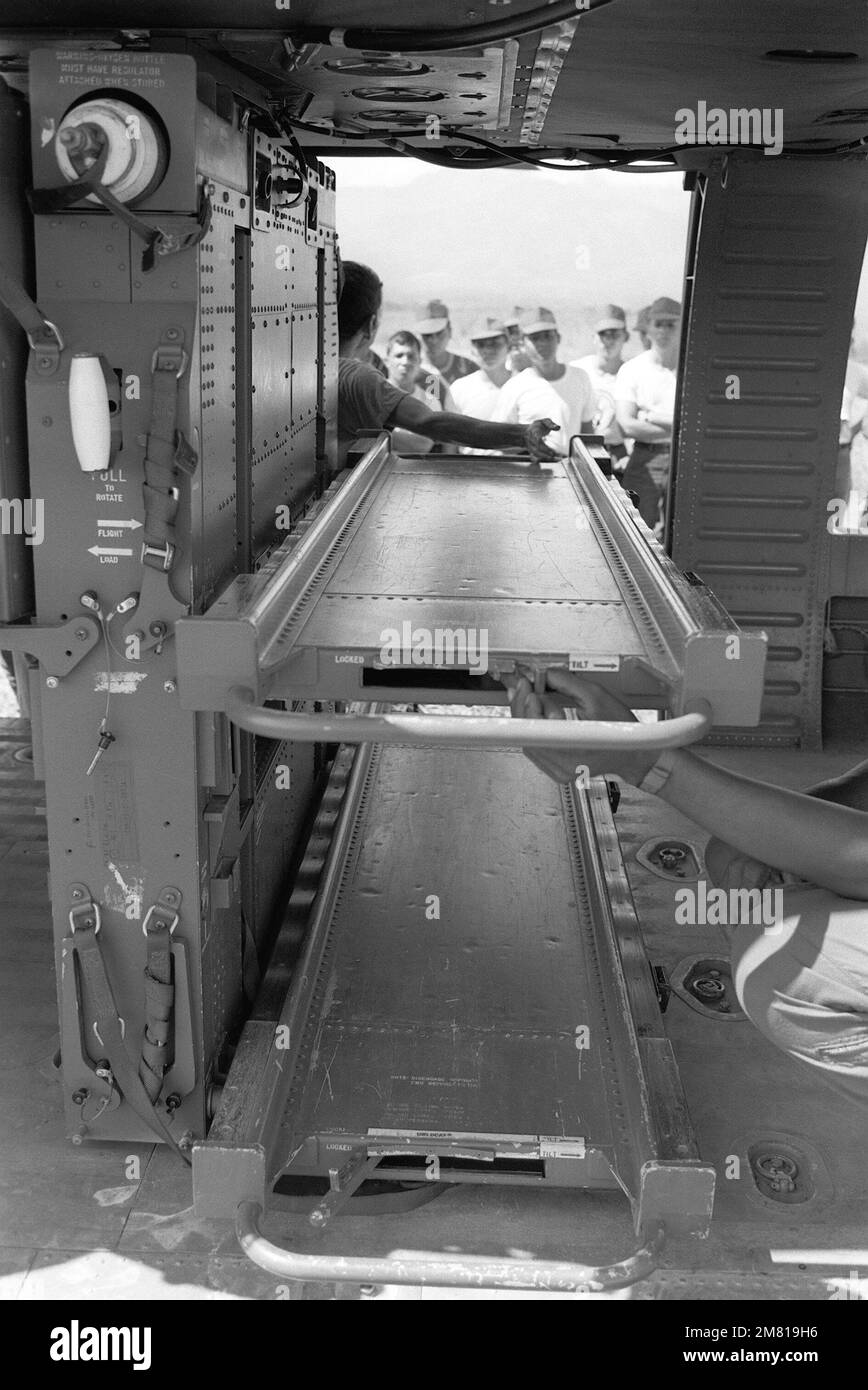 A view of the interior of a UH-60 Blackhawk air ambulance helicopter as ...