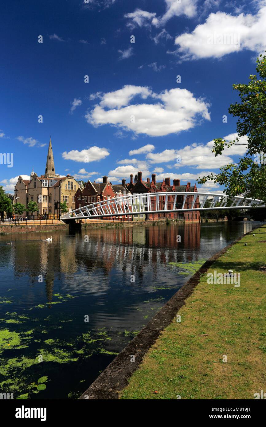 Buildings along the river Great Ouse embankment, Bedford town ...