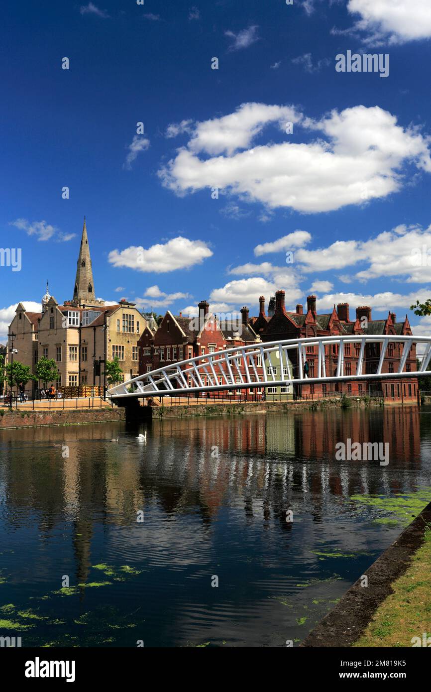 Buildings along the river Great Ouse embankment, Bedford town ...