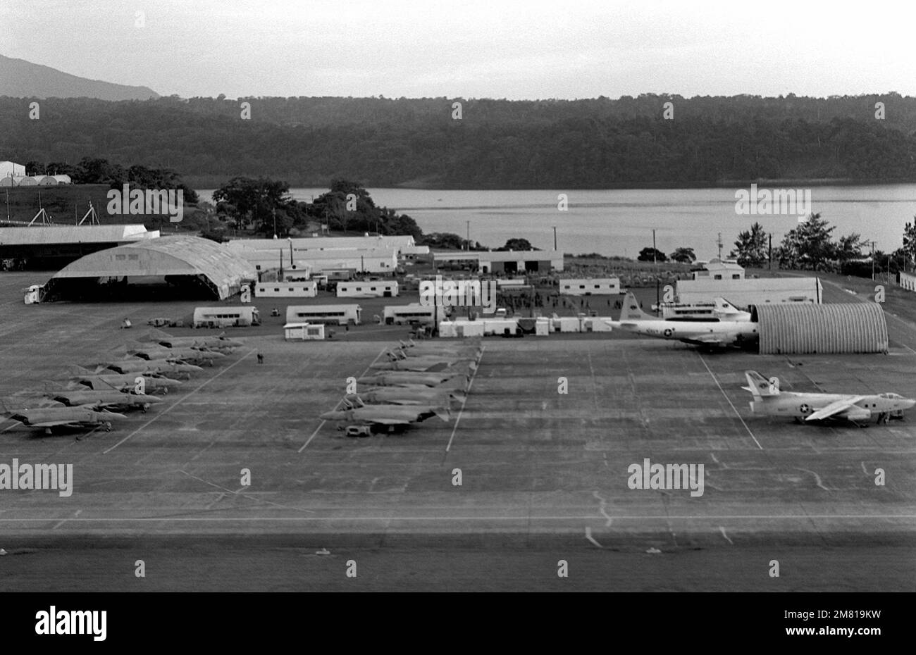 Aerial view of the runway apron at Arthur W. Radford Field. Several F-4 ...