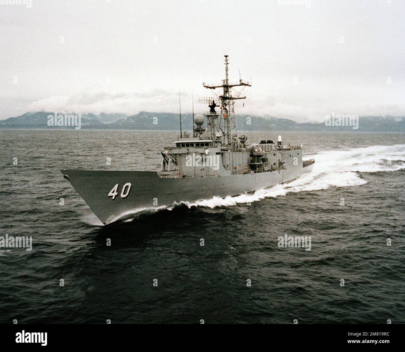 A port bow view of the guided missile frigate HALYBURTON (FFG 40 ...