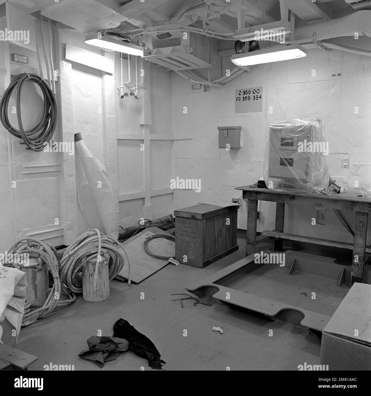 The helicopter haul-down and traverse machinery room aboard the guided ...