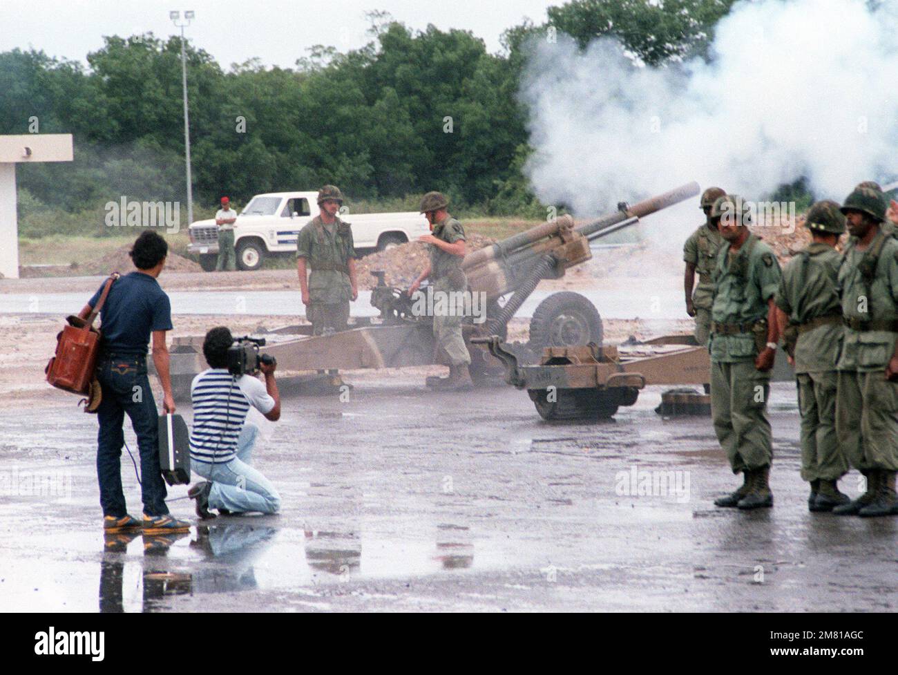 Members of the 2nd Honduran Artillery Battalion fire rounds of ...
