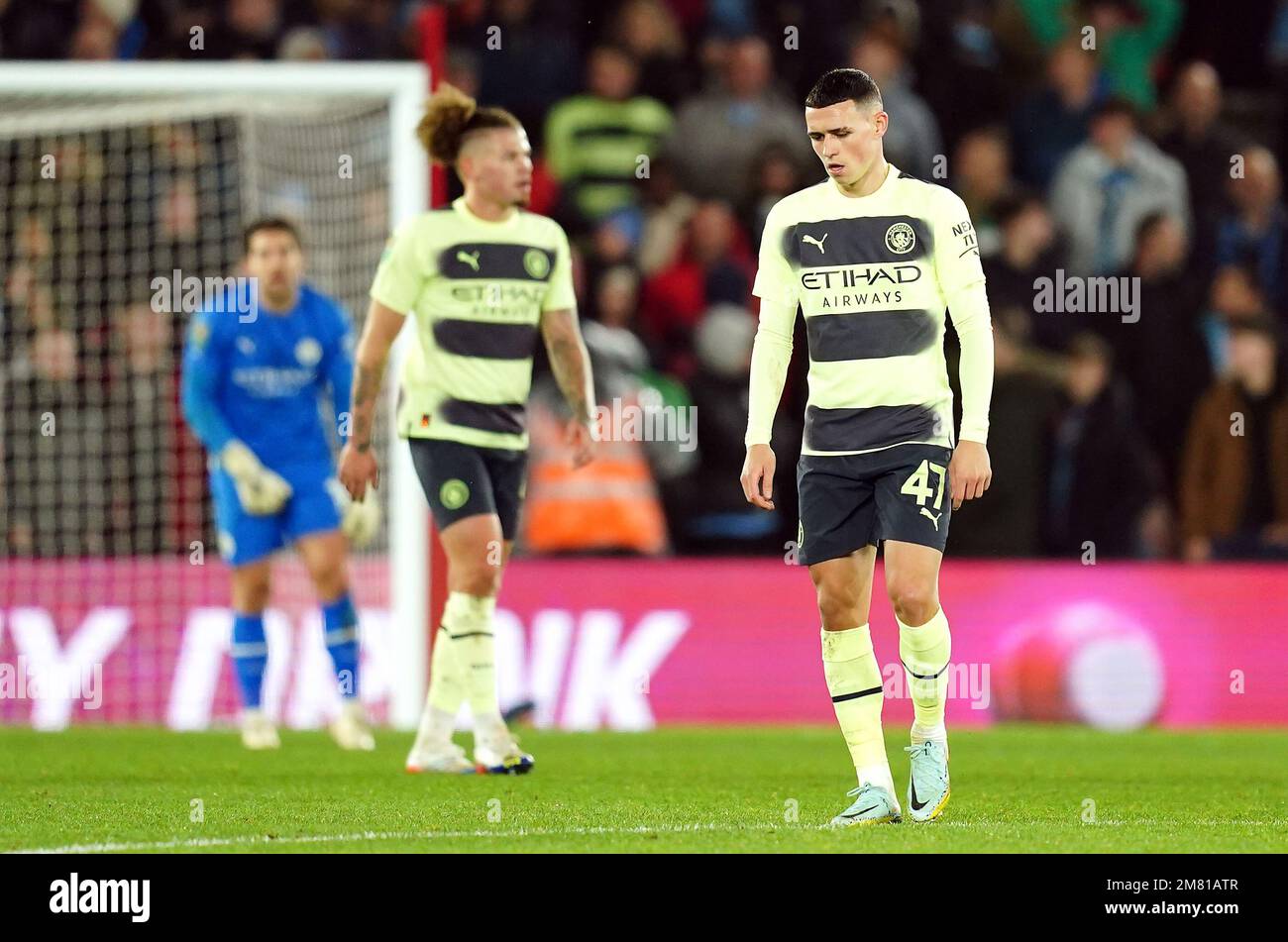 Manchester City's Phil Foden (right) looks frustrated after Southampton ...