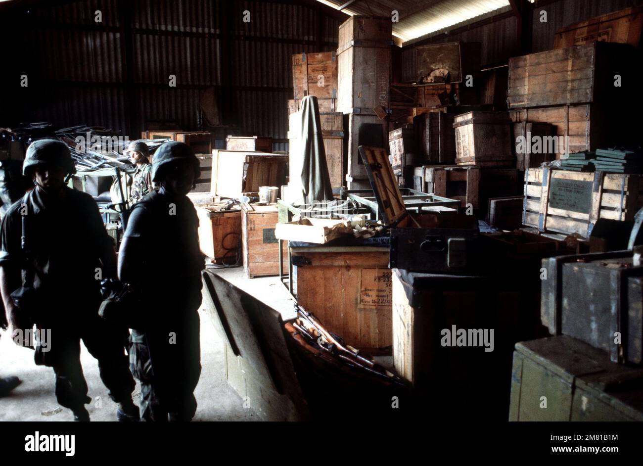 The interior of a warehouse where Soviet weapons and ammunition was ...