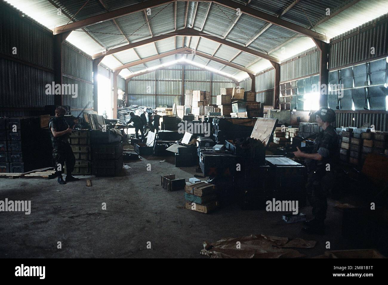 The interior of a warehouse where Soviet weapons and ammunition was ...