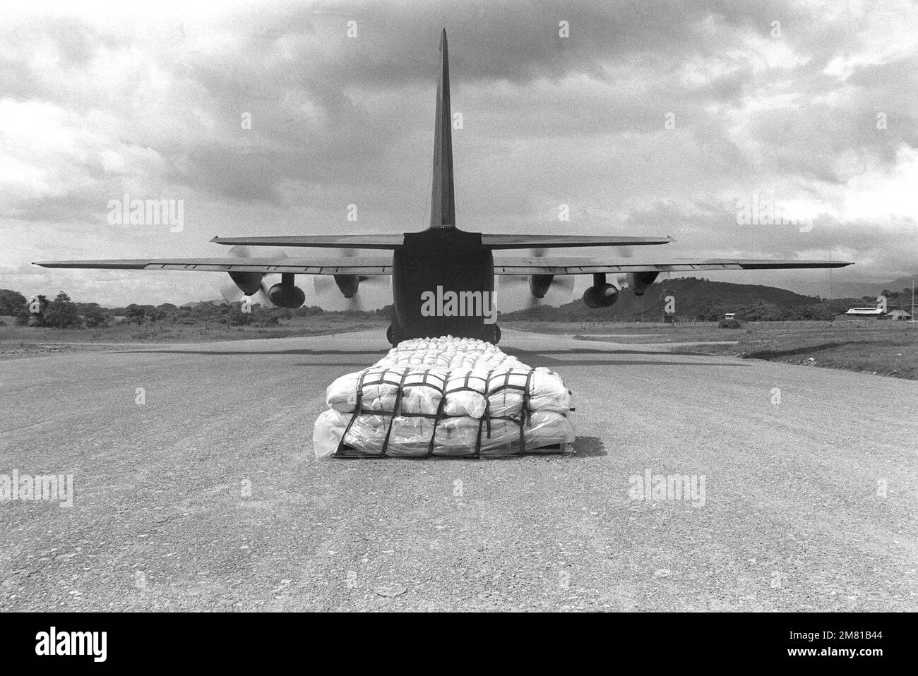 A pallet of corn for the World Food Program, after being offloaded from ...