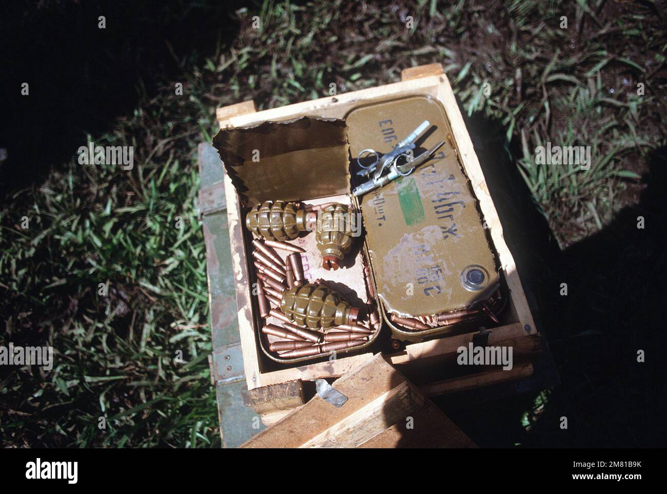 A box containing Soviet hand grenades and shells seized by U.S ...