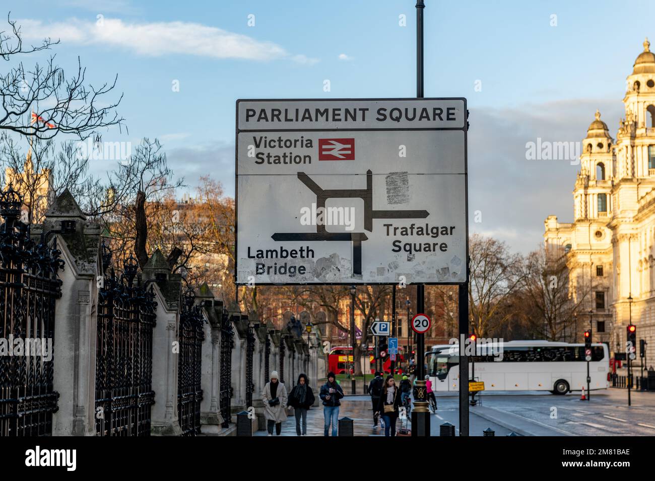 London. UK- 01.08.2023. A street and road traffic sign for Parliament ...