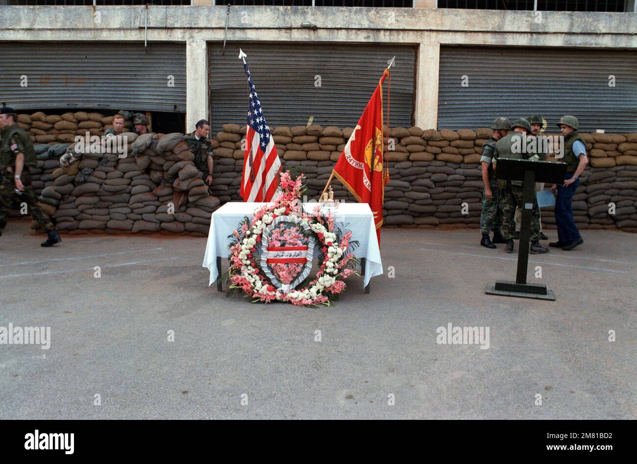 A wreath in memory of the Marine and Navy personnel killed in an ...