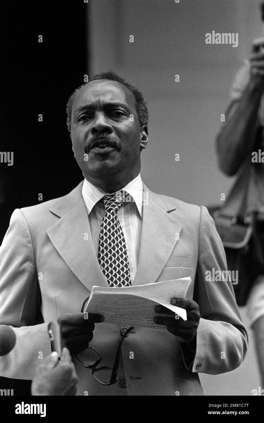 Governor-General Sir Paul Scoon speaks to members of the media after ...