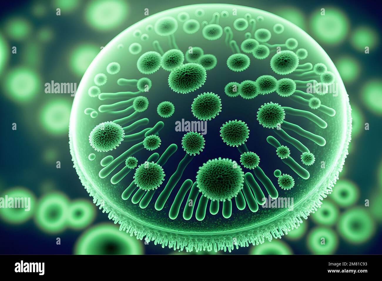 Macro close up shot of bacteria and virus cells in a scientific ...