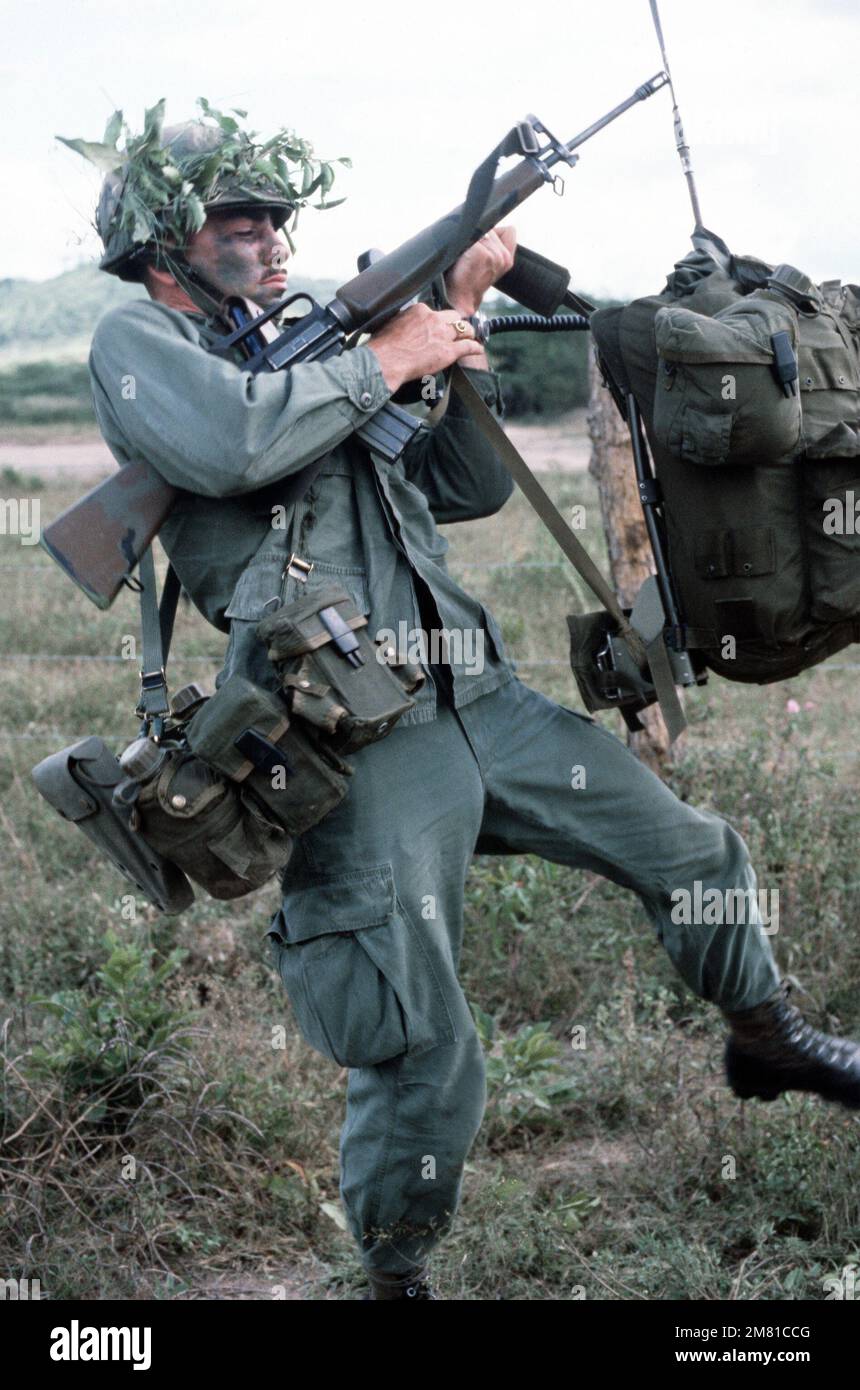 A radioman from Company B, 1ST Battalion, 187th Infantry, 193rd Brigade ...