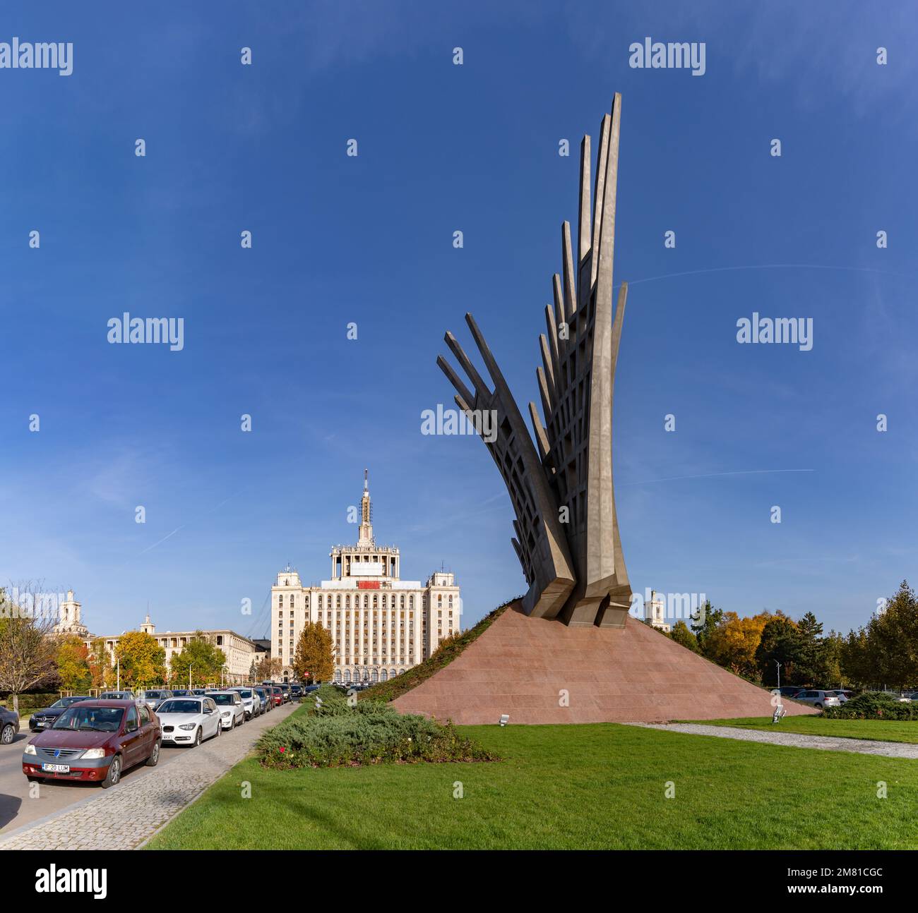 A picture of The House of the Free Press and the Wings Monument, in ...