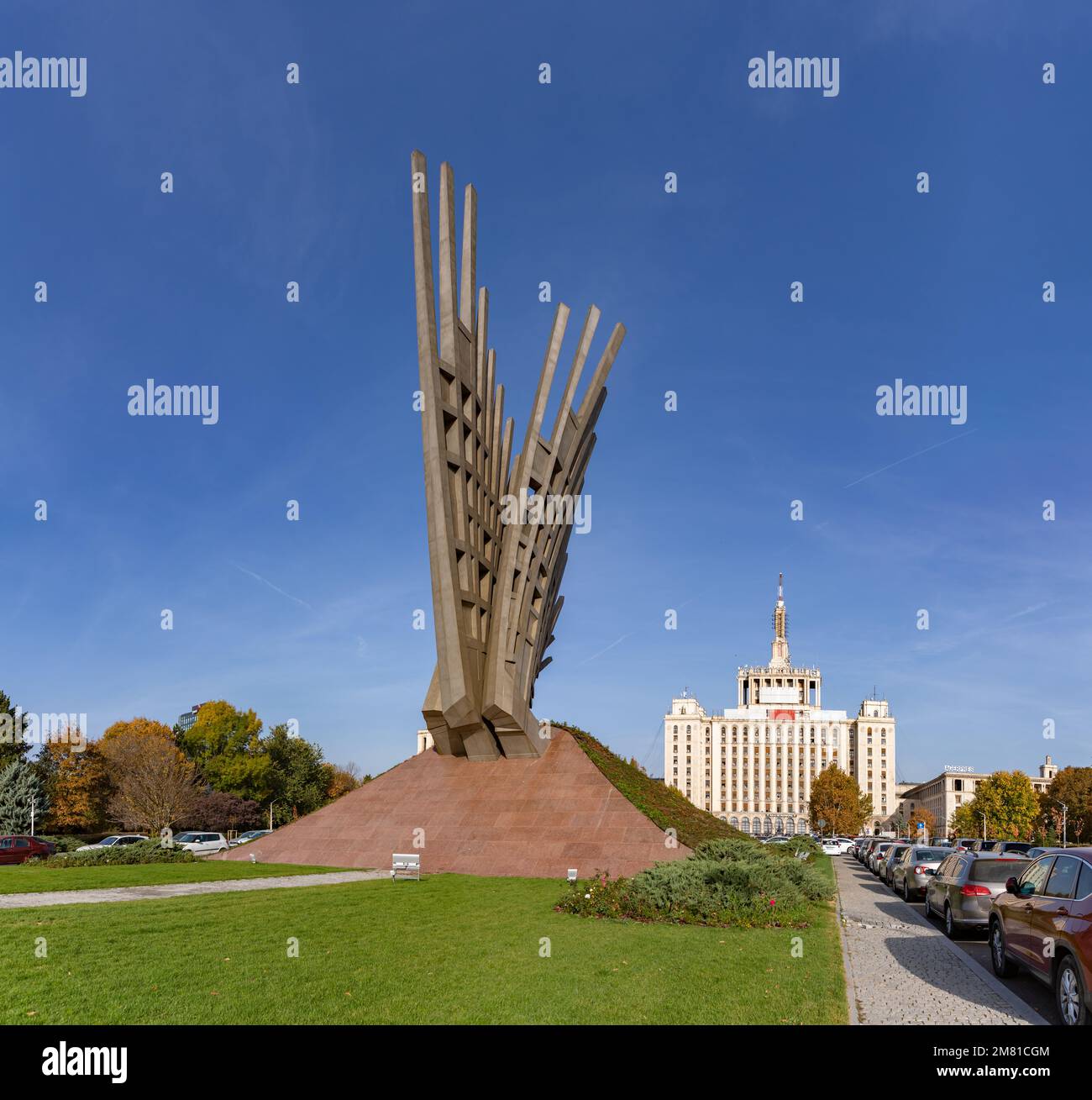 A picture of The House of the Free Press and the Wings Monument, in ...
