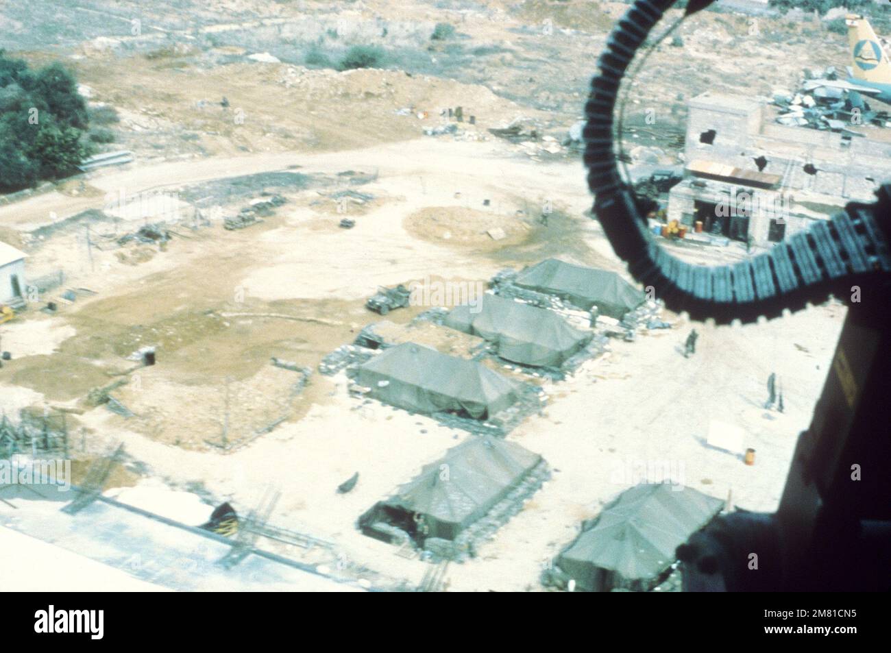 An aerial view of the Company B Command Post area for the 22nd Marine ...