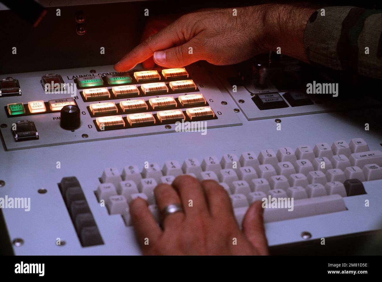 A control console at the missile launch commander's position in the ...