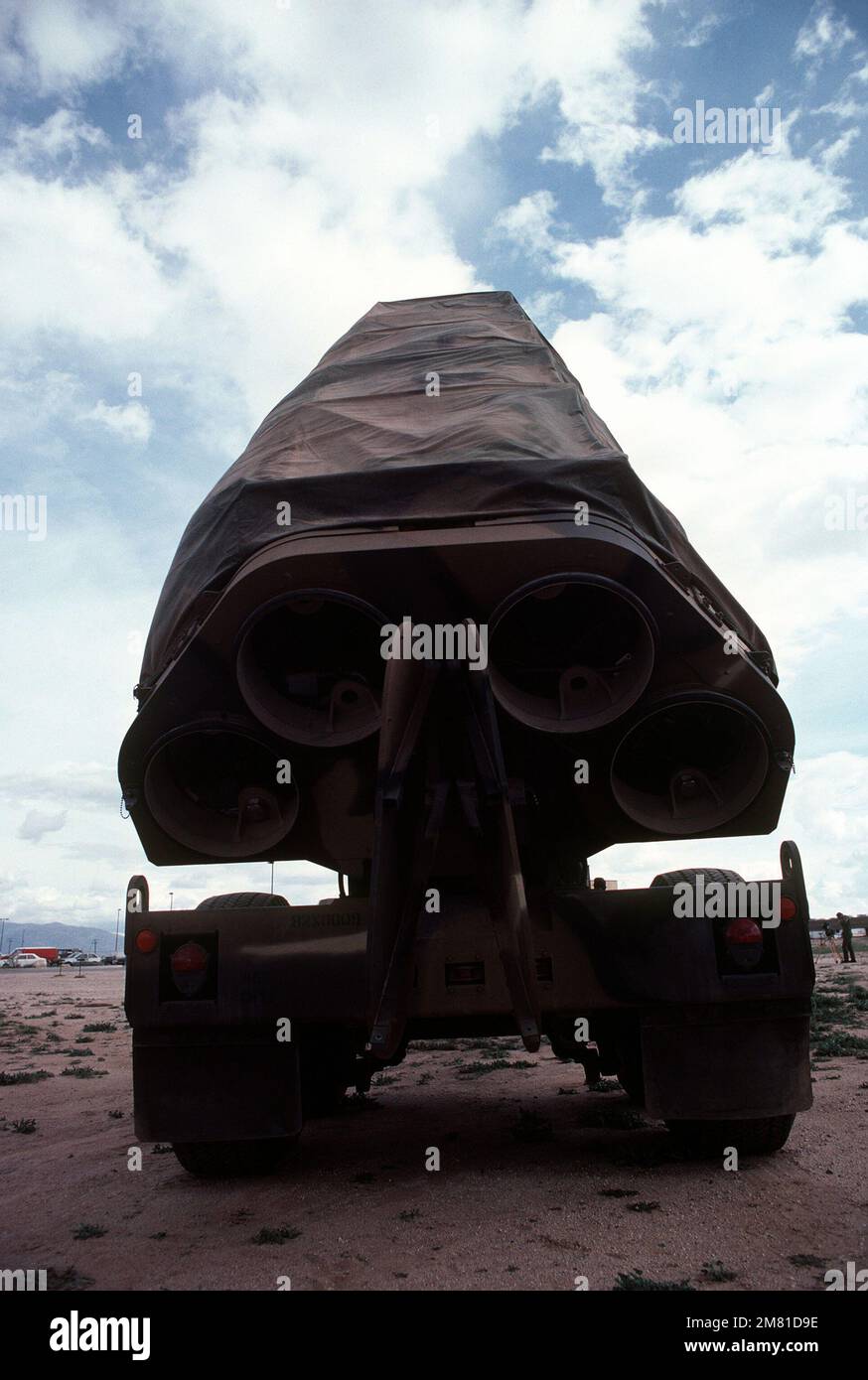 A rear view of a Ground Launch Cruise Missile (GLCM) launcher in the ...
