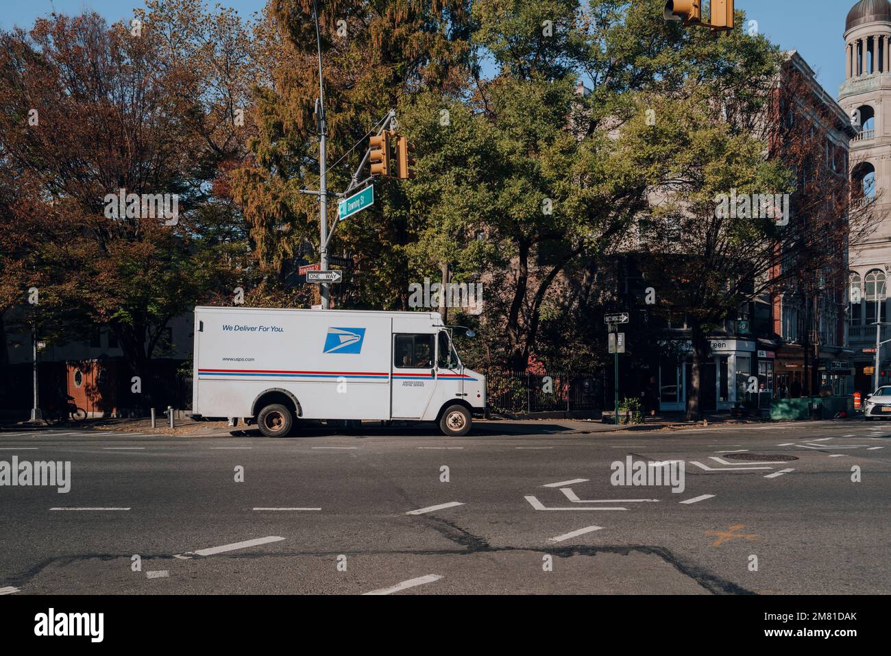 New York, USA - November 21, 2022: USPS truck on 6th Street in ...