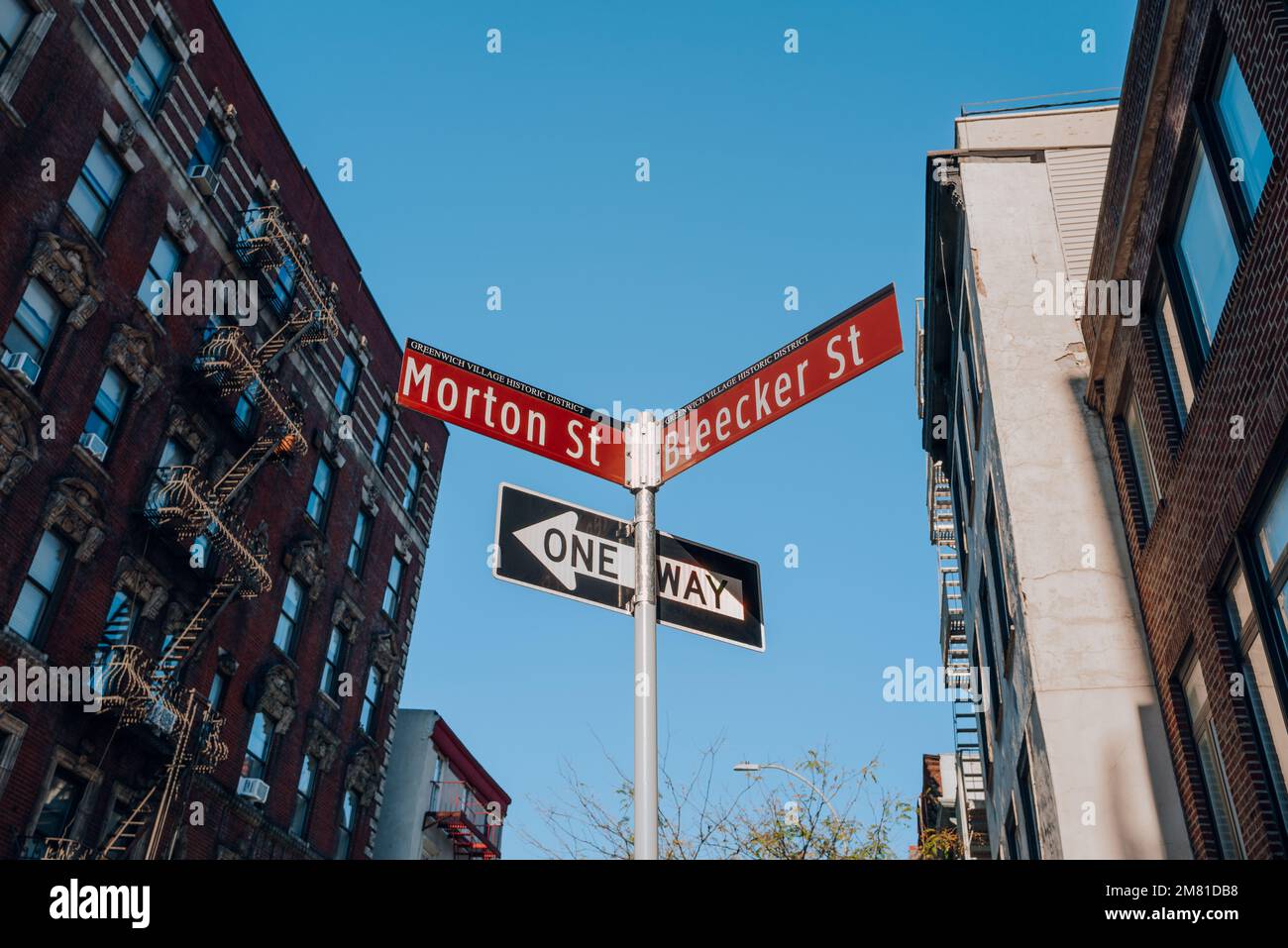 Street name signs on the corners of Morton and Bleecker streets in ...