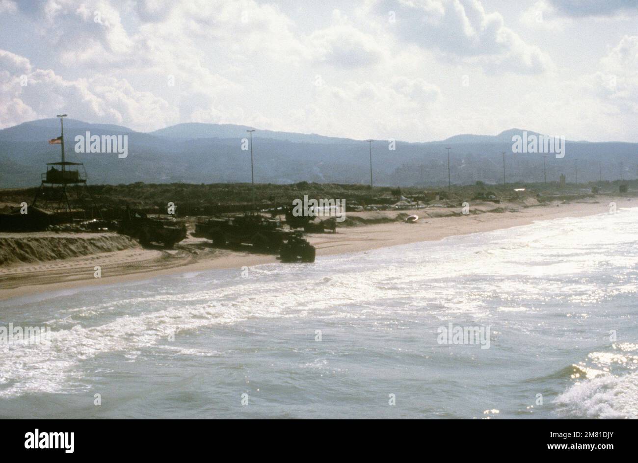 A view of the Marine Beachmaster Unit 2 headquarters in use during a ...