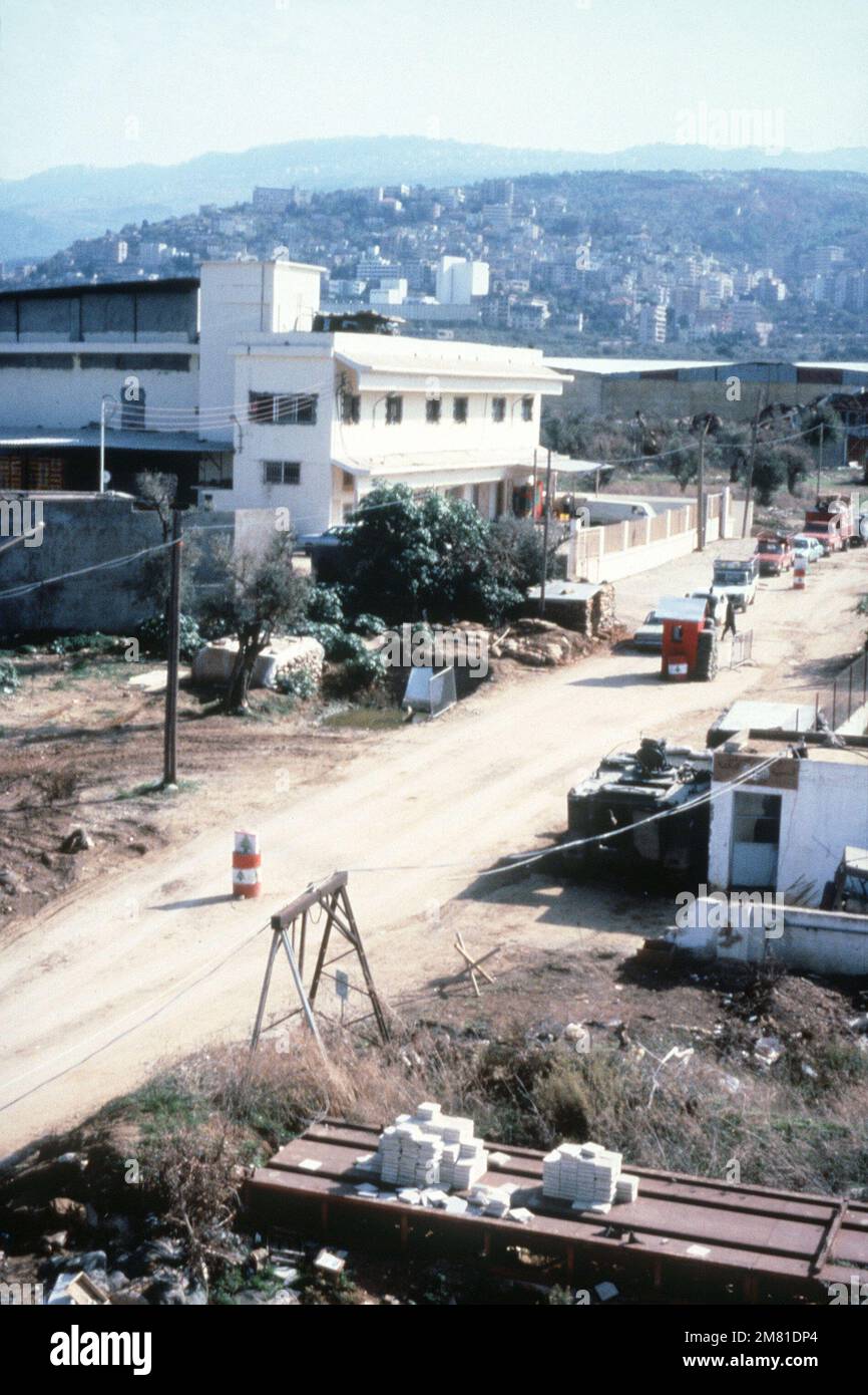 A view from a rooftop bunker position as Marines observe vehicles ...
