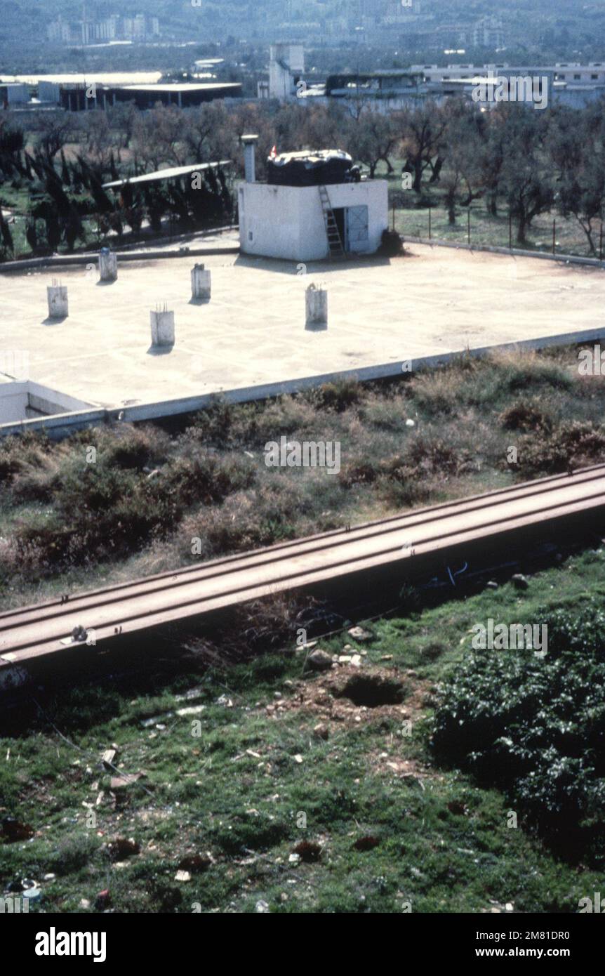A view from a rooftop bunker position as Marines observe the ...