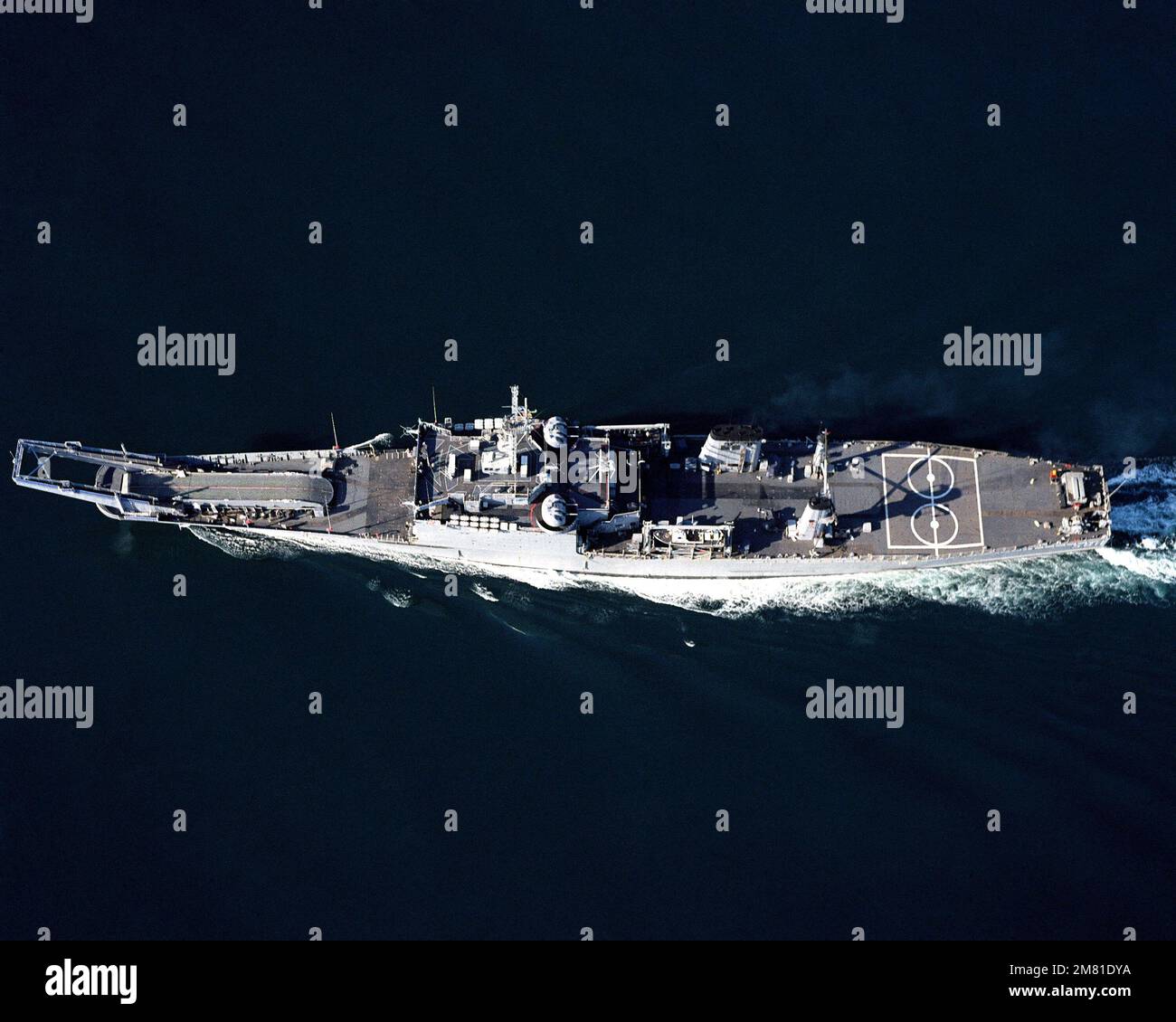 A vertical view of the tank landing ship USS FRESNO (LST 1182) underway ...