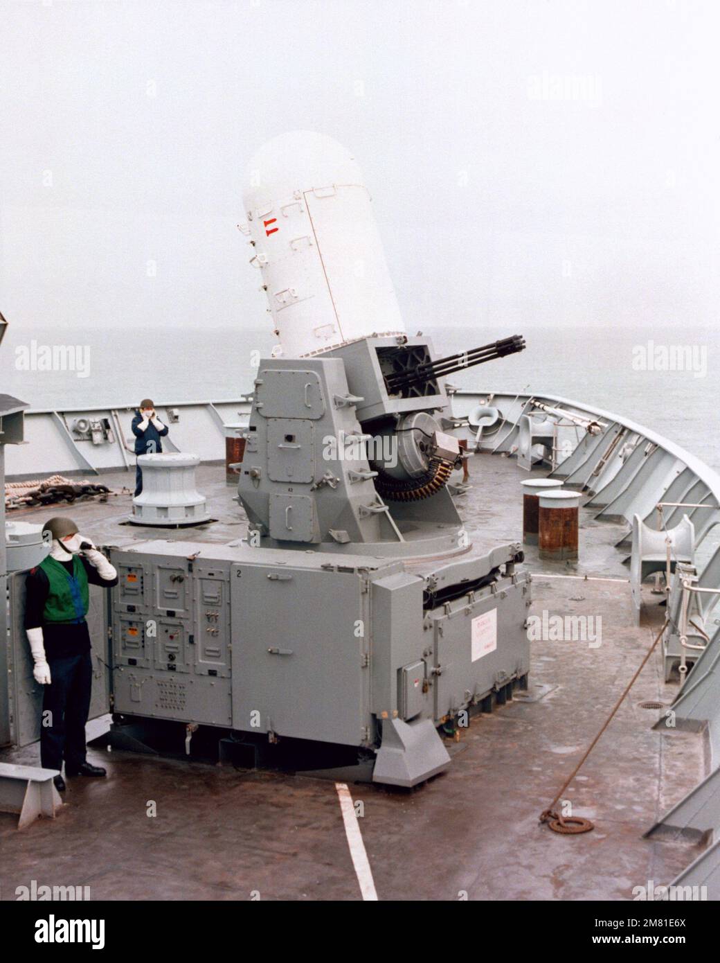 A close-up view of one of two Phalanx M61 Vulcan six-barreled 20mm ...