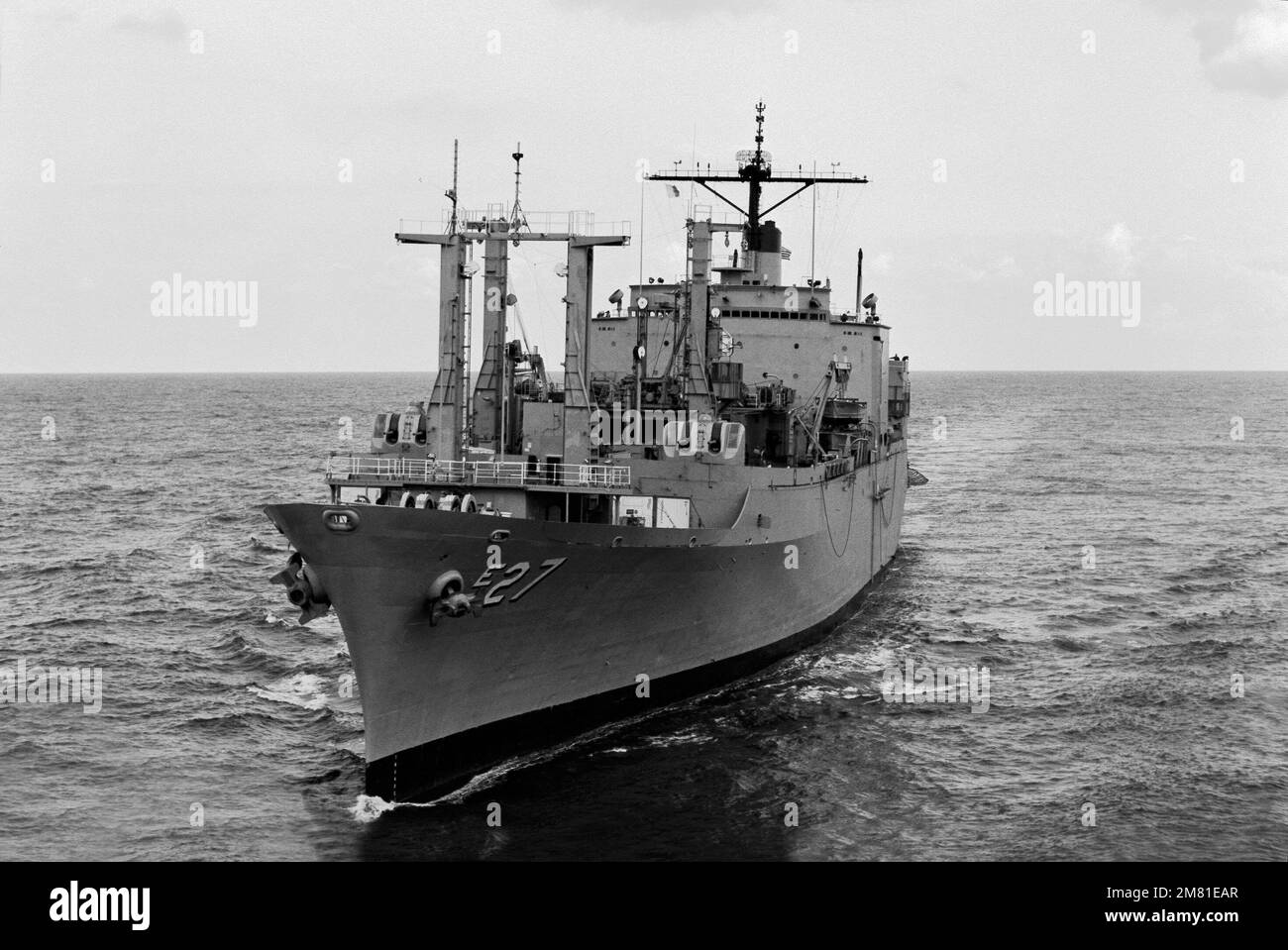 Aerial port bow view of the ammunition ship USS BUTTE (AE 27) underway ...