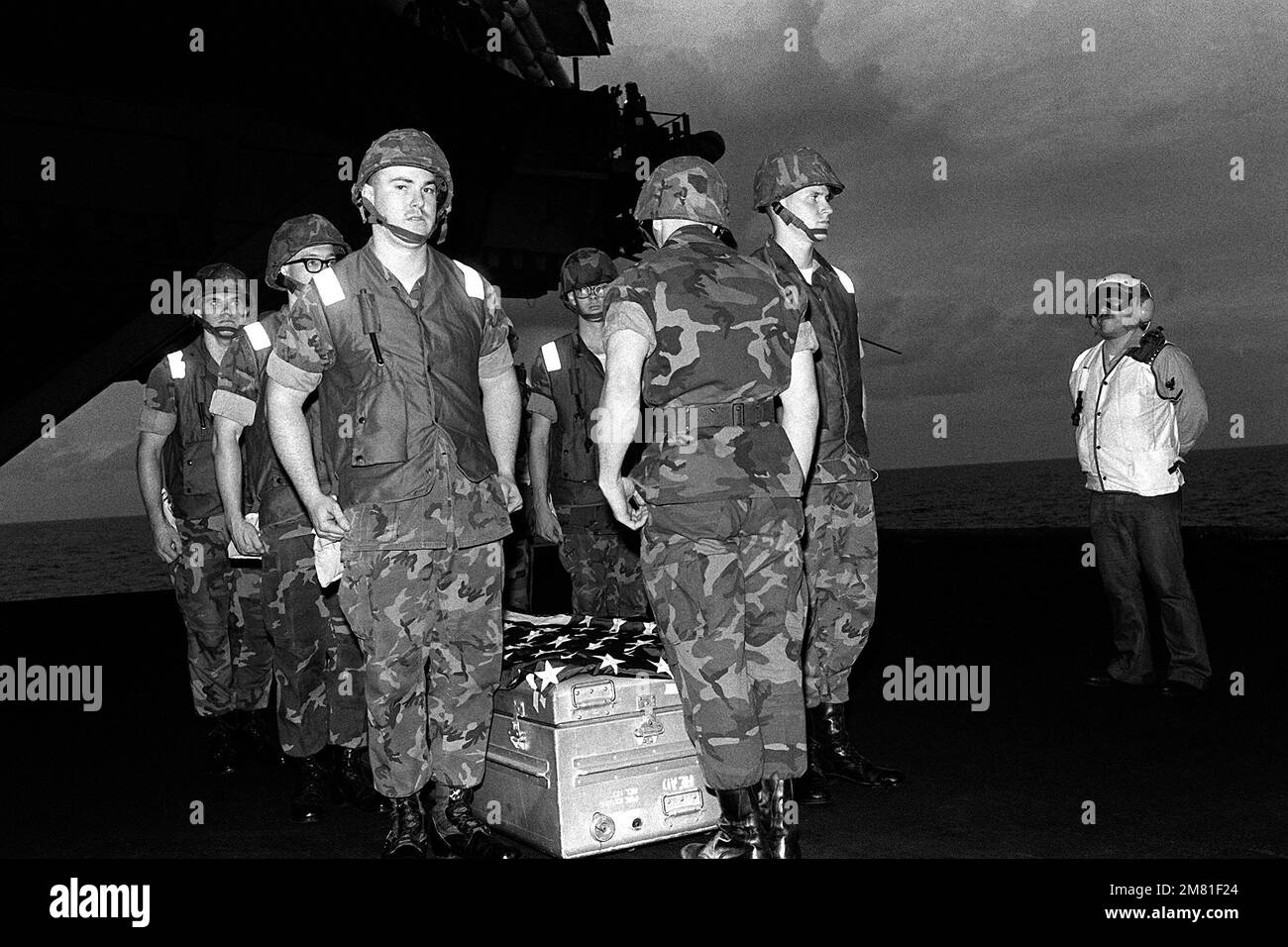 Marines prepare to place the flag-draped casket of LT. Mark Adam Lange ...