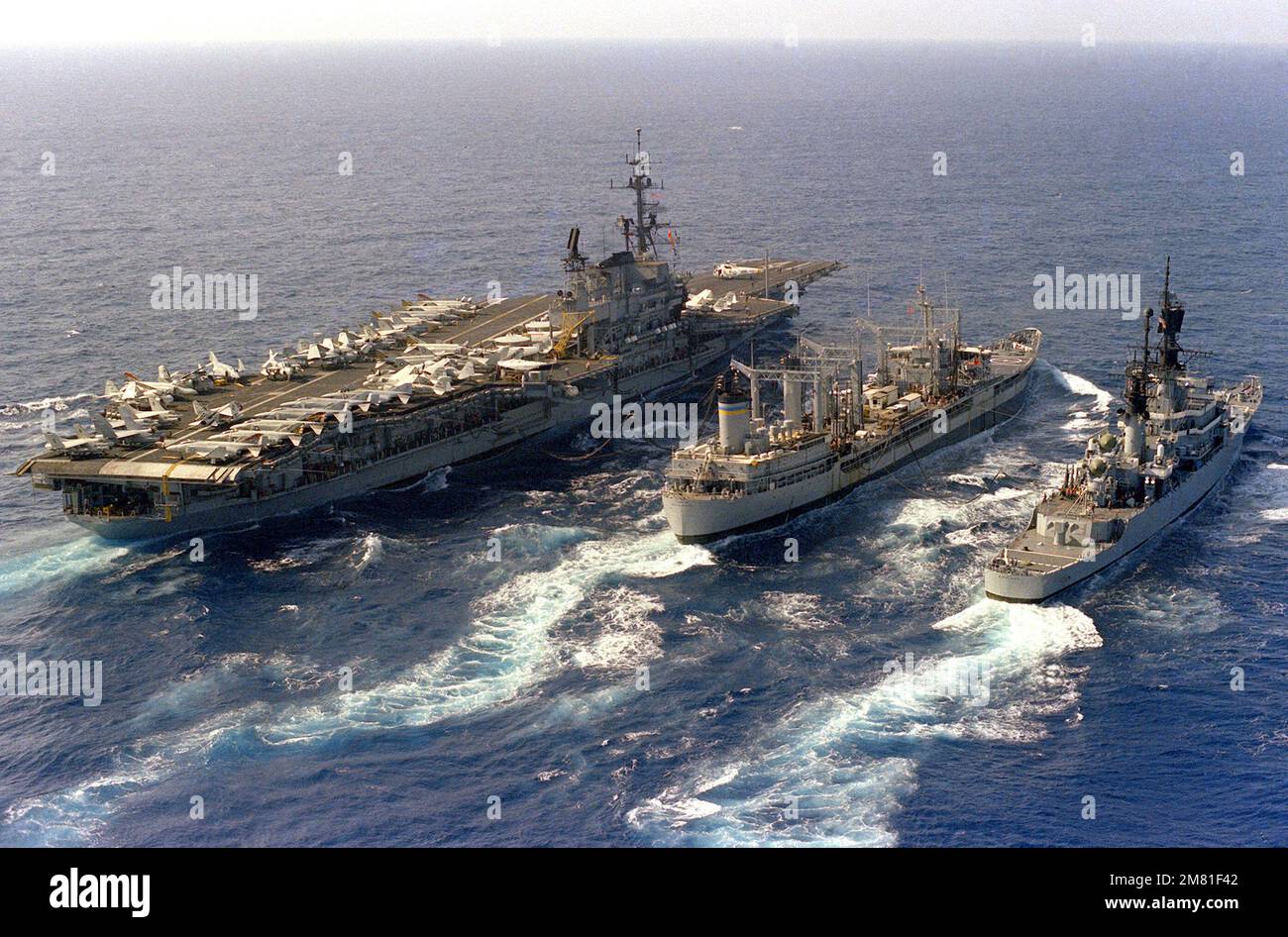 The aircraft carrier USS MIDWAY (CV-41) and the guided missile cruiser ...