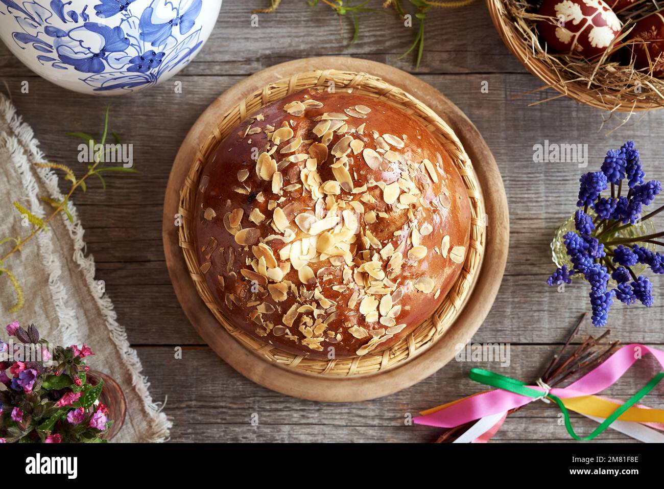 Freshly baked mazanec - traditional Czech sweet Easter pastry, with ...