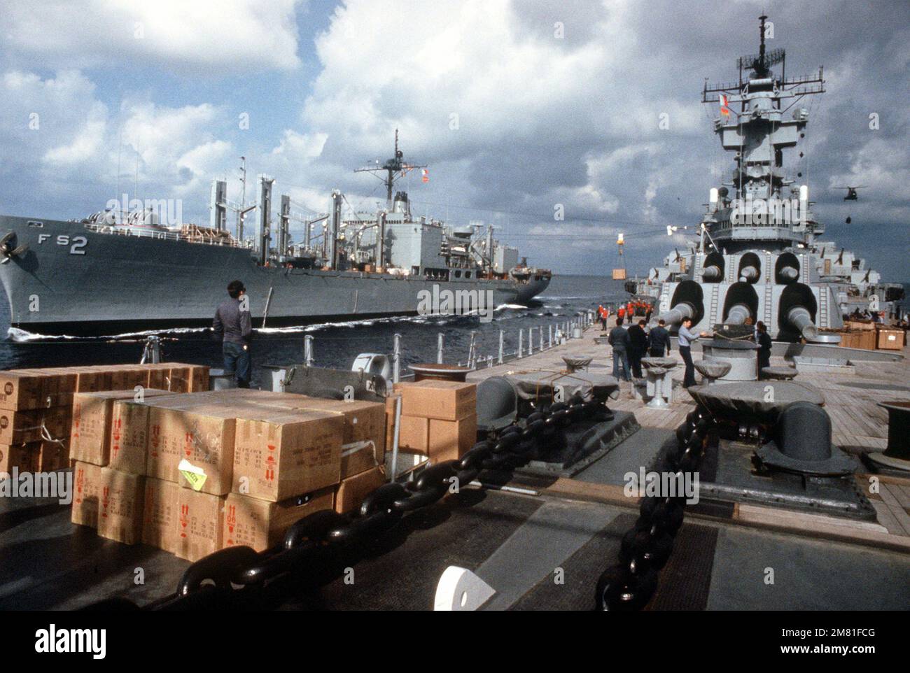 The battleship USS NEW JERSEY (BB 62) is replenished by the combat ...